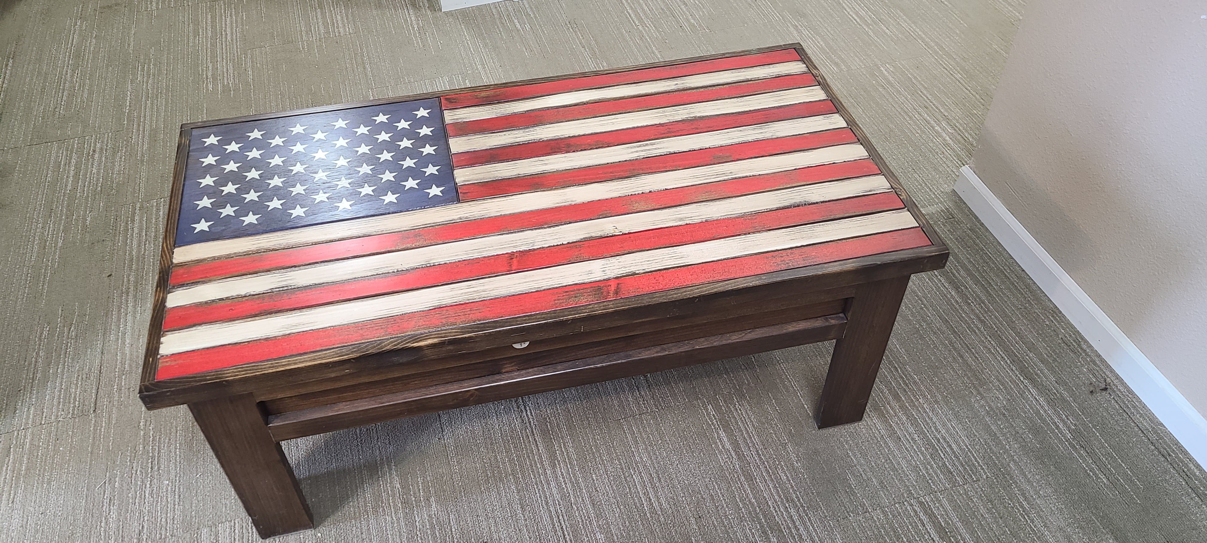 Rustic American Flag Gun Concealment Coffee Table– Liberty Home Concealment