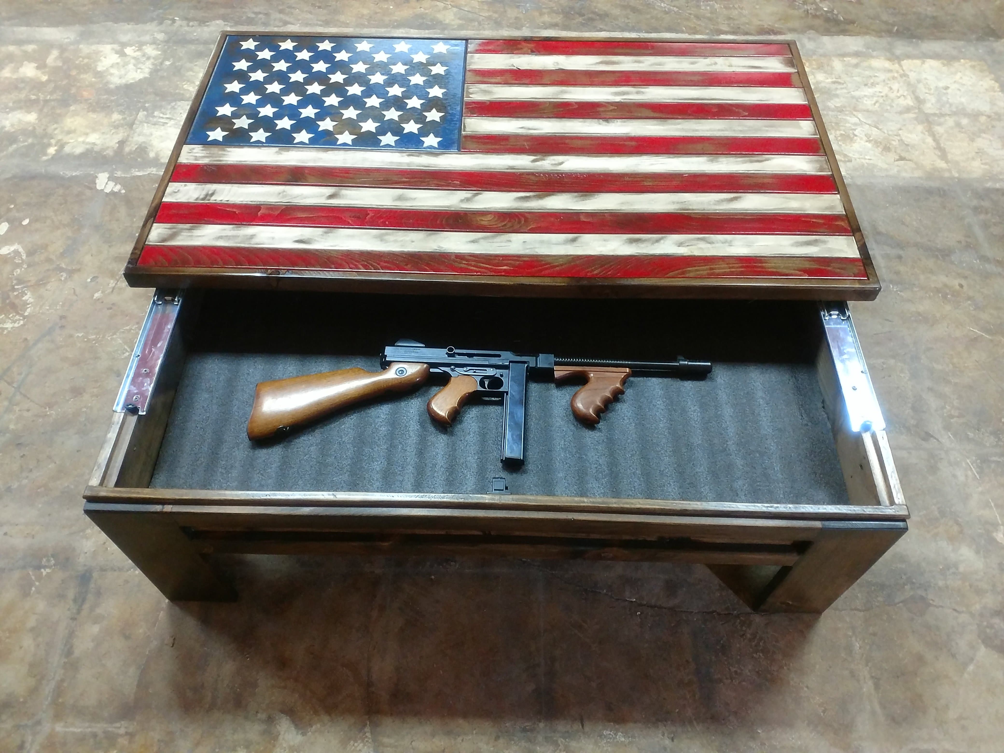 Rustic American Flag Gun Concealment Coffee Table– Liberty Home Concealment