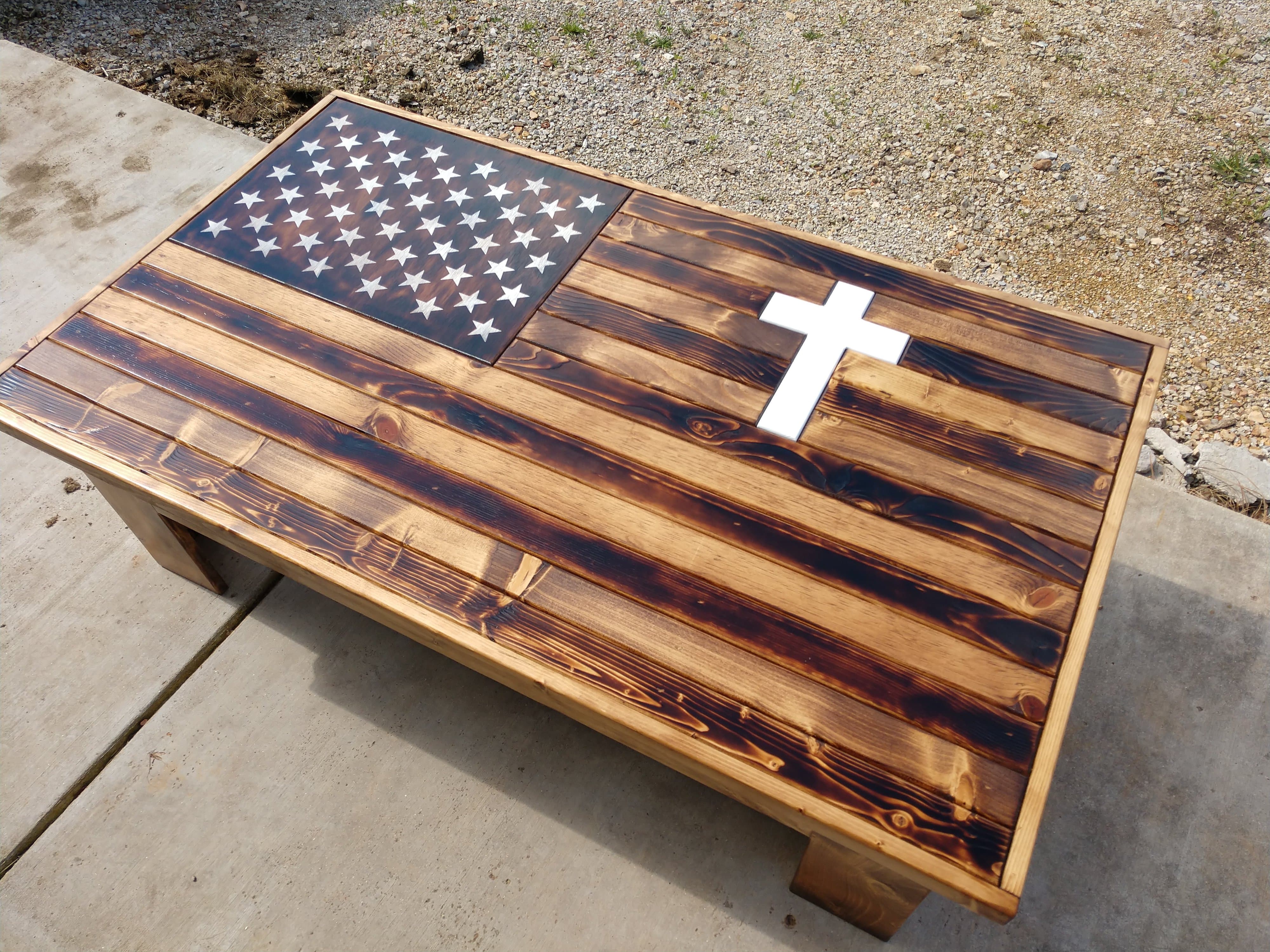 Rustic American Flag Gun Concealment Coffee Table– Liberty Home Concealment
