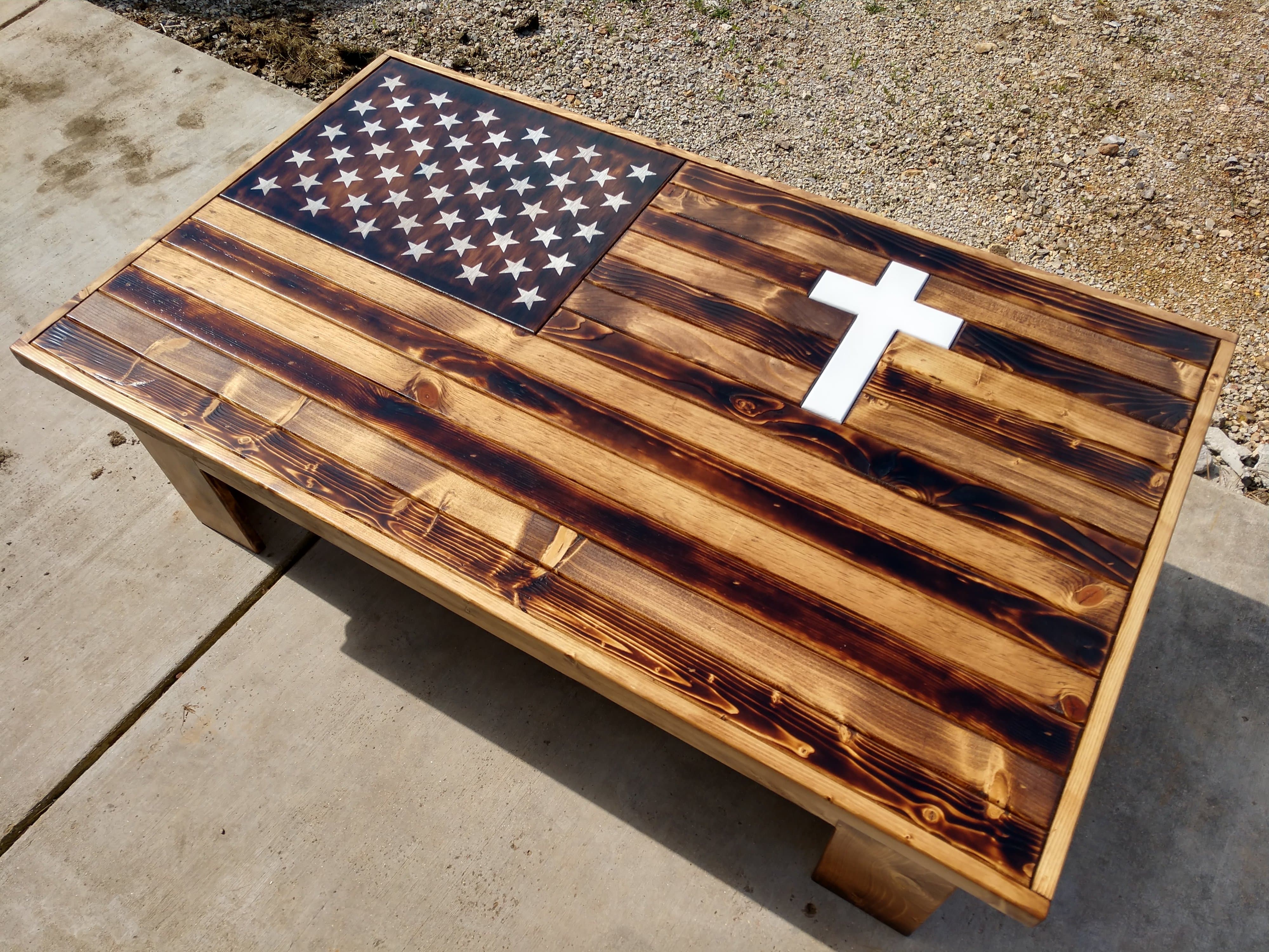 Rustic American Flag Gun Concealment Coffee Table– Liberty Home Concealment